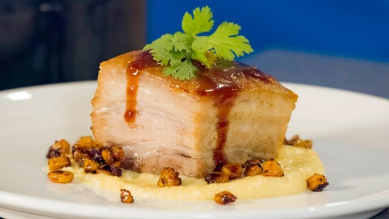 Slow Roasted Pork Belly over Manchego Polenta & Butterscotch Reduction ...