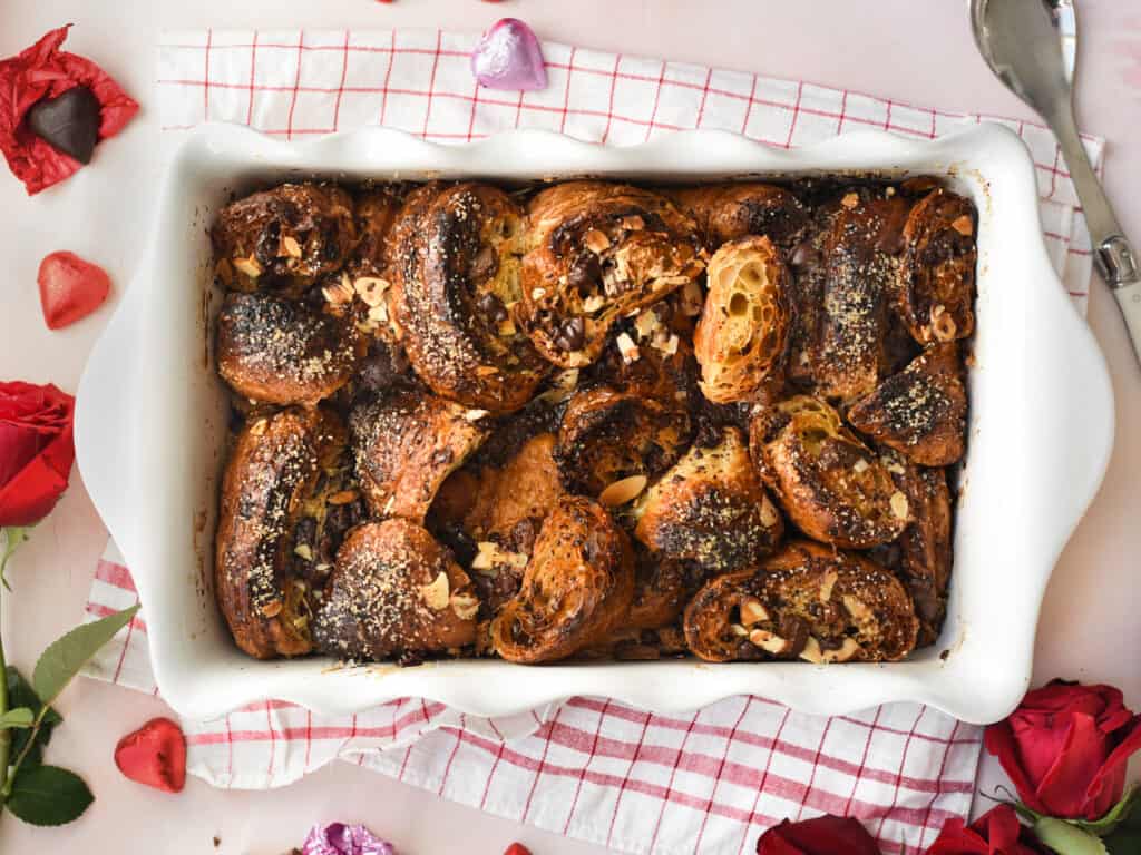 Chocolate-Almond Croissant Bread Pudding - Goodtaste with Tanji